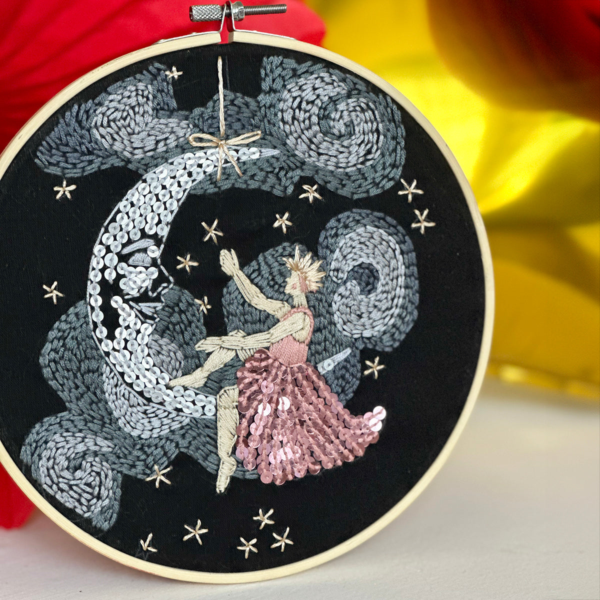 The Aerialist in the Moon Embroidery – 8 inch – MakeBox & Co.