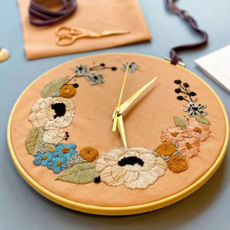 The English Meadow Embroidered Clock | MakeBox&Co. – MakeBox & Co.