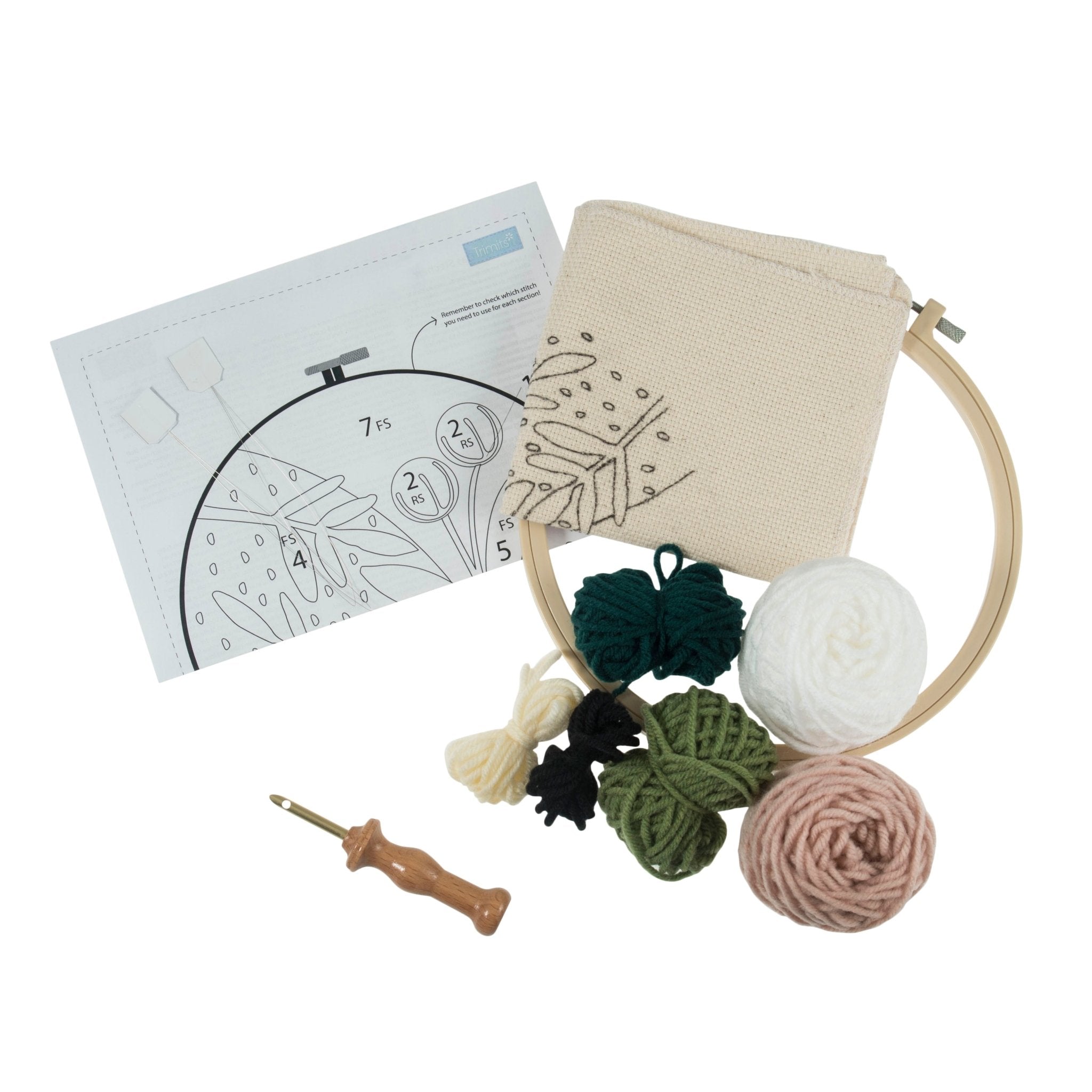 Punch Needle Kit: Yarn and Hoop: Foliage Floral – MakeBox & Co.